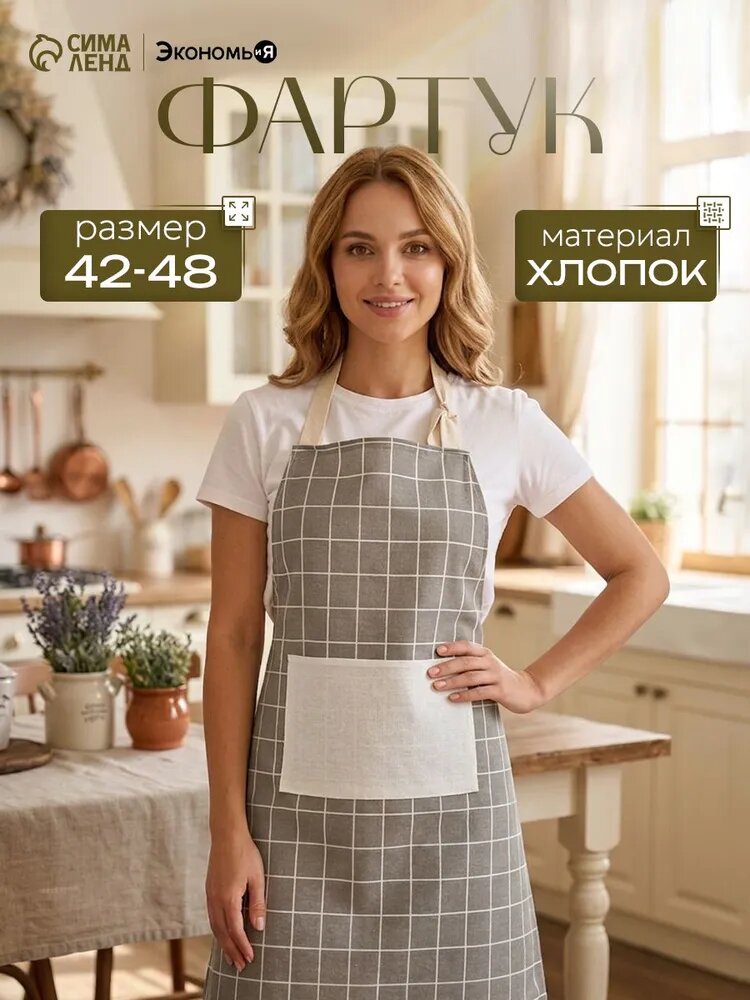 Фартук кухонный 1шт, Клетка-Бежевый