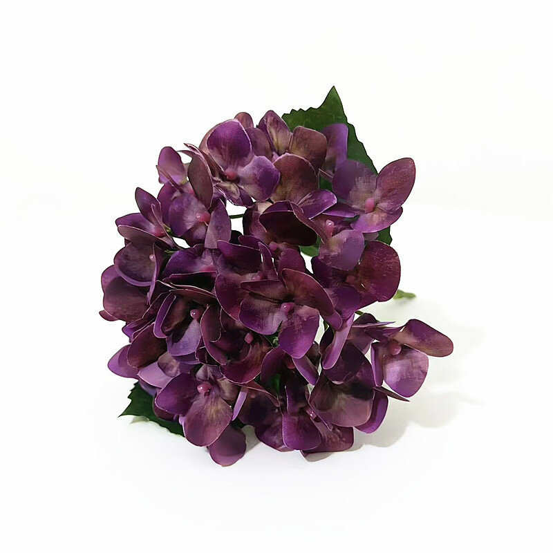 Silk hydrangea flower stem for home decor and photography studio use, purple