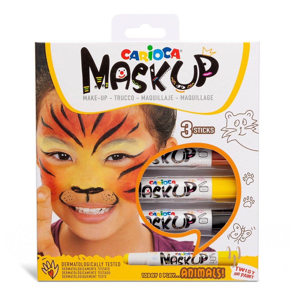 Грим-стики Carioca "Mask Up", Животные, для лица, 3 цвета