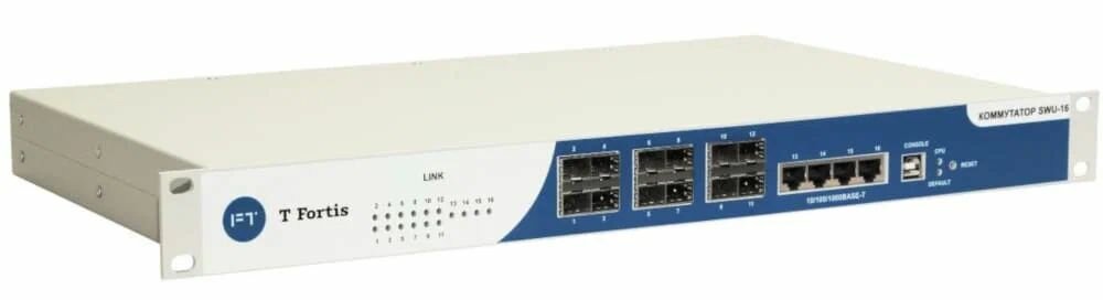 Коммутатор Tfortis SWU-16T; 12 портов 1000Base-X (SFP) и 4 порта 10/100/1000Base-T (RJ-45)