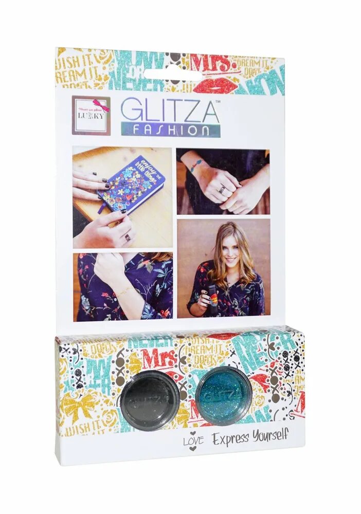 Набор наклеек Glitza Fashion Lukky Самовыражение, с блестками и двусторонеей кисточкой, Т18793, 2 листа, блестки 1 г х 2 баночки