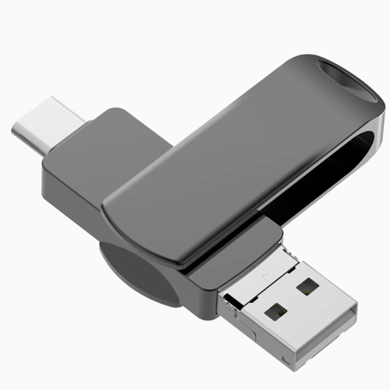 4-в-1 Металлический USB-накопитель для iPhone, Android и ПК — USB 3.0, 8 ГБ, Черный
