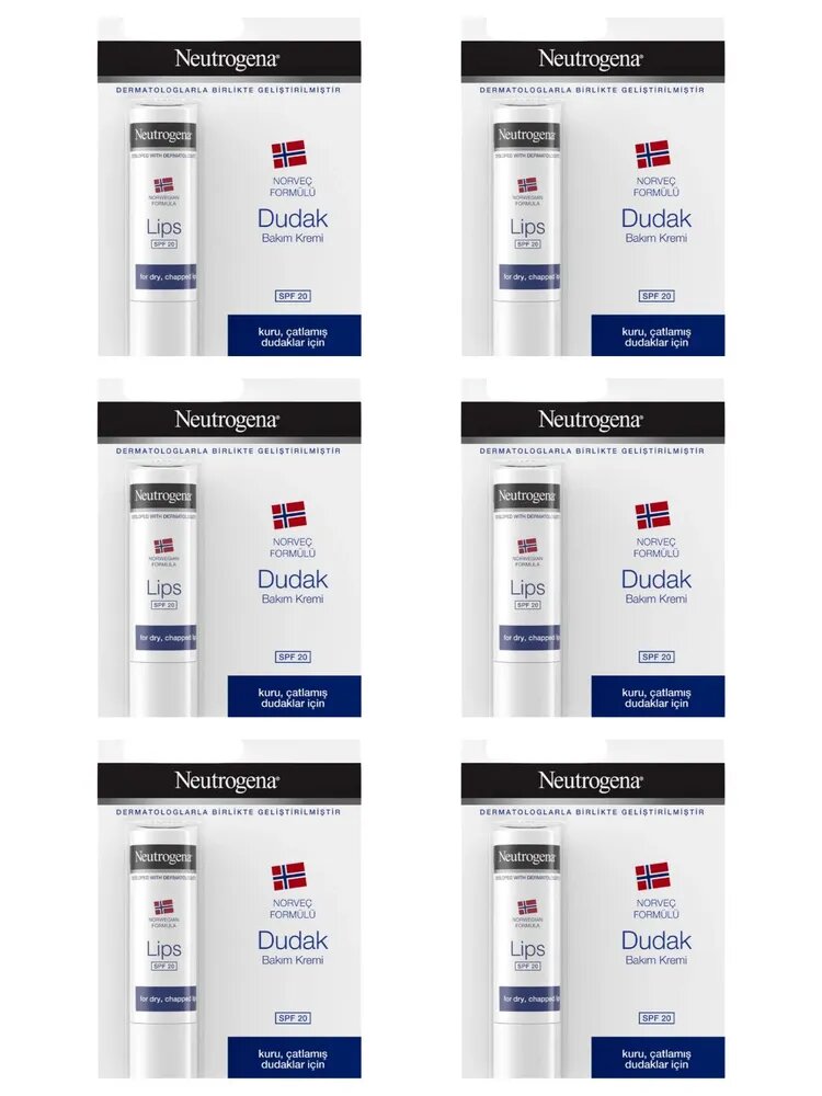 Neutrogena бальзам для губ SPF20, 4,8 г, увлажнение и защита от солнца (6 шт.)