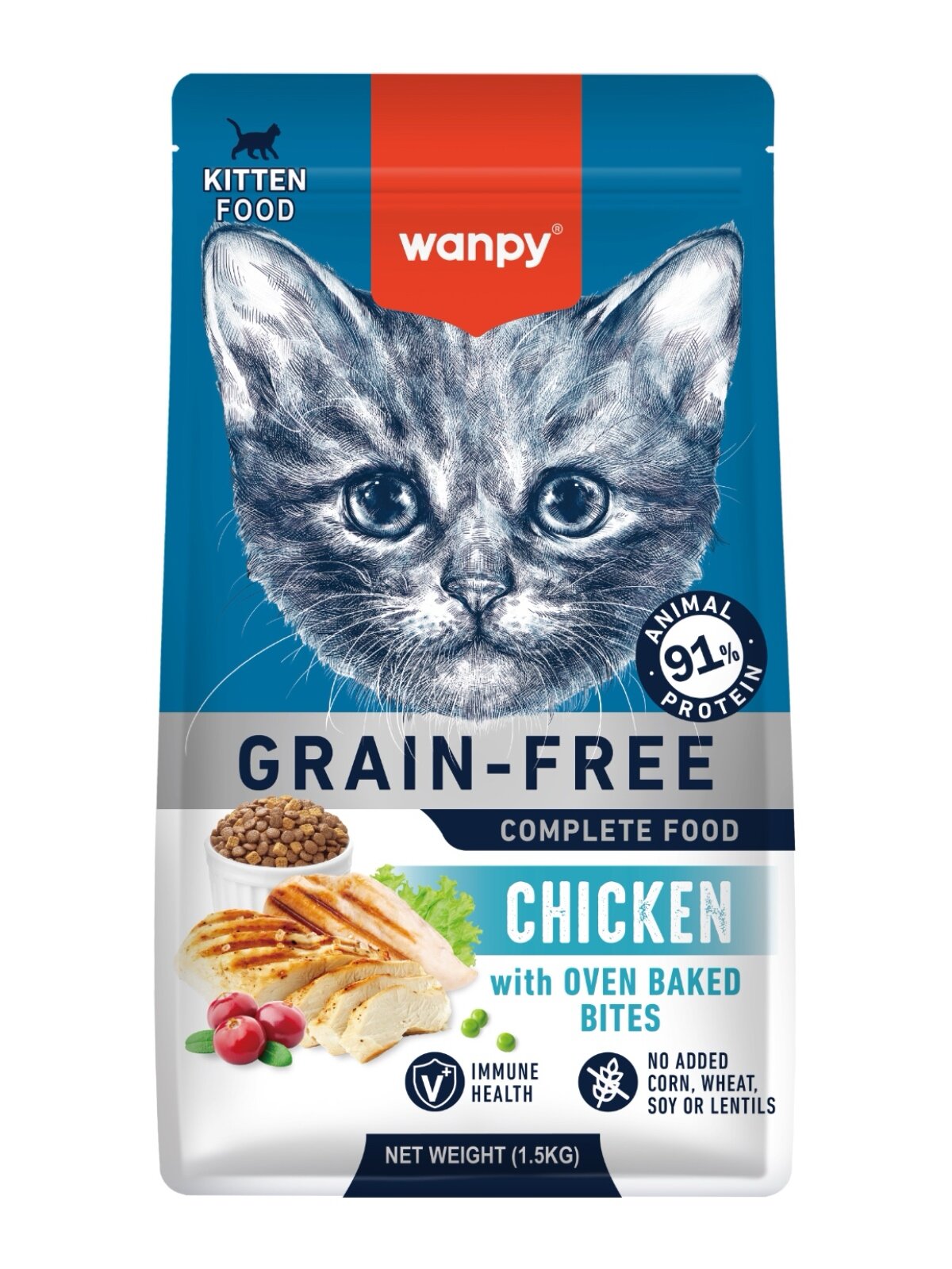 Сухой корм для котят Wanpy Cat, беззерновой, с курицей 1,5 кг
