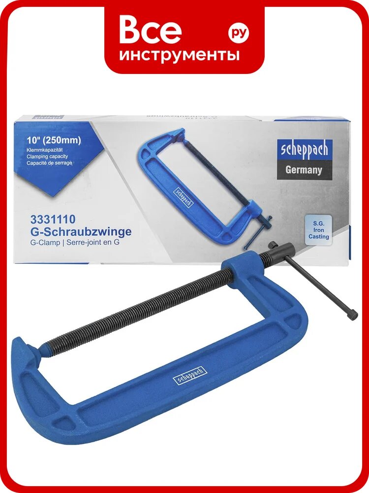 Струбцина G-образная Scheppach Sch-3331110 (65642) винтовой зажим, подходит для дерева, металла и пластика