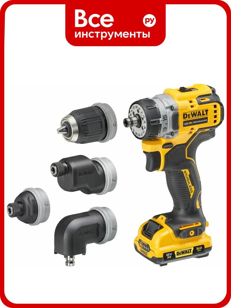 Дрель-шуруповерт Dewalt 12 В XR с набором из 4-х насадок DCD703L2T-QW