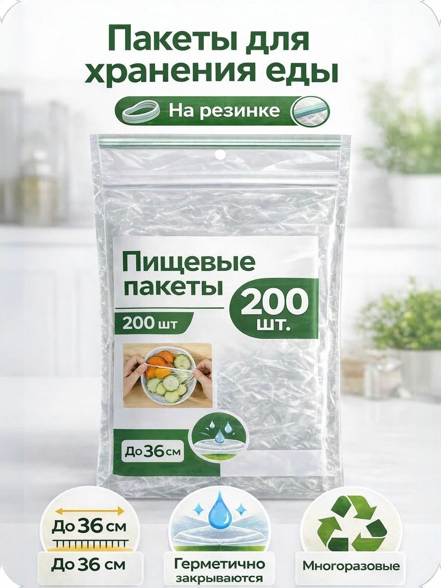 Пищевые пакеты на резинке ( 200 шт. ) универсальные крышки для мисок и тарелок, контейнеры и кастрюли