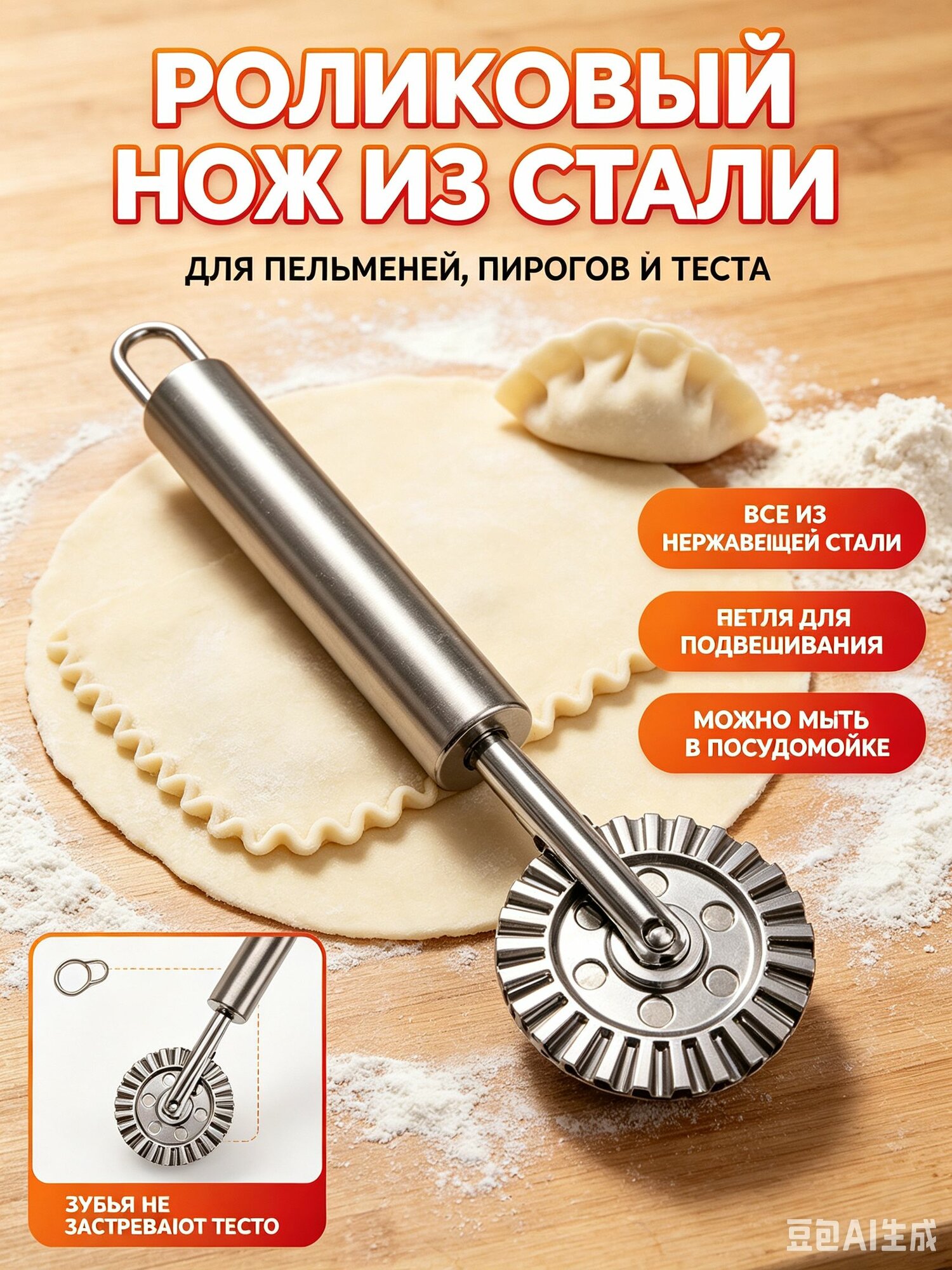 Ролик для теста Тесто, 17 см х 5 см, 1 предм.