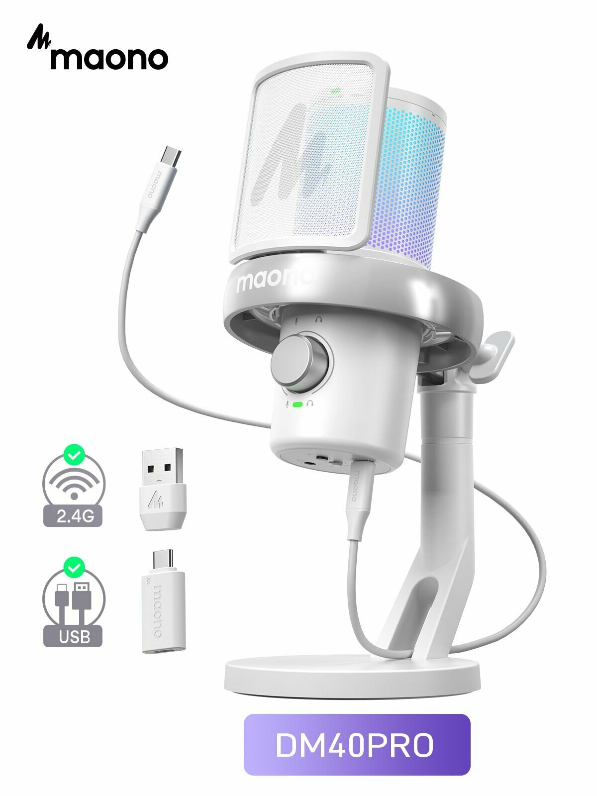 Maono DM40 Pro Конденсаторный USB игровой беспроводной микрофон; AI переменный голос