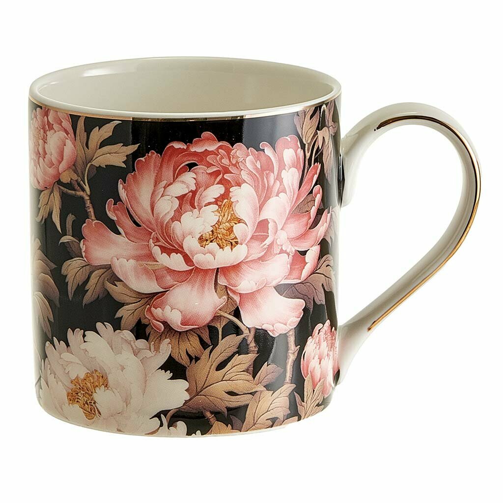 Кружка "Японский пион" 400 мл Beatrix МЛ160L1 черная, в подарочной упаковке