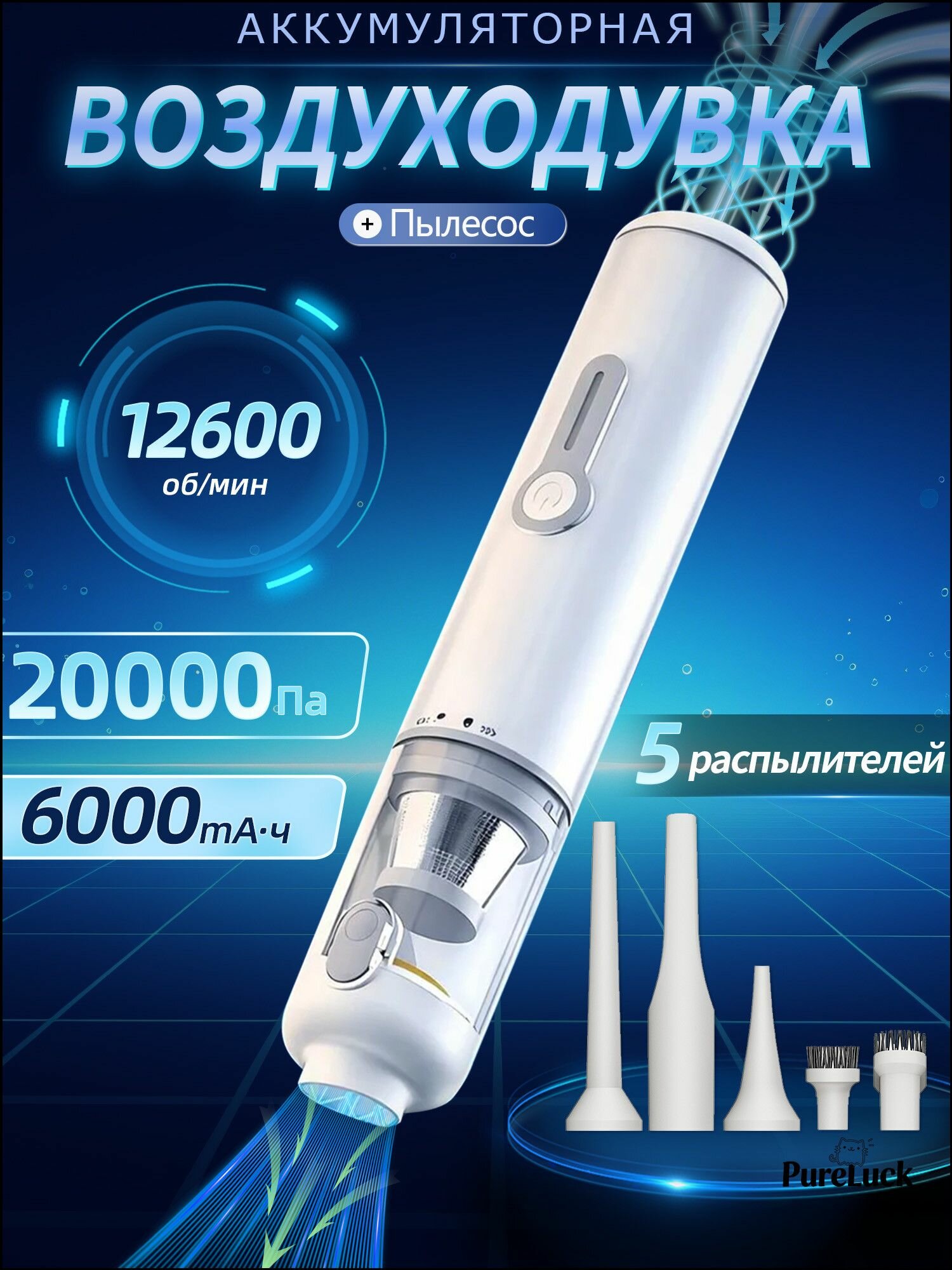 Мини пылесос для компьютера и клавиатуры аккумуляторный 2 в 1 для ноутбука и стола