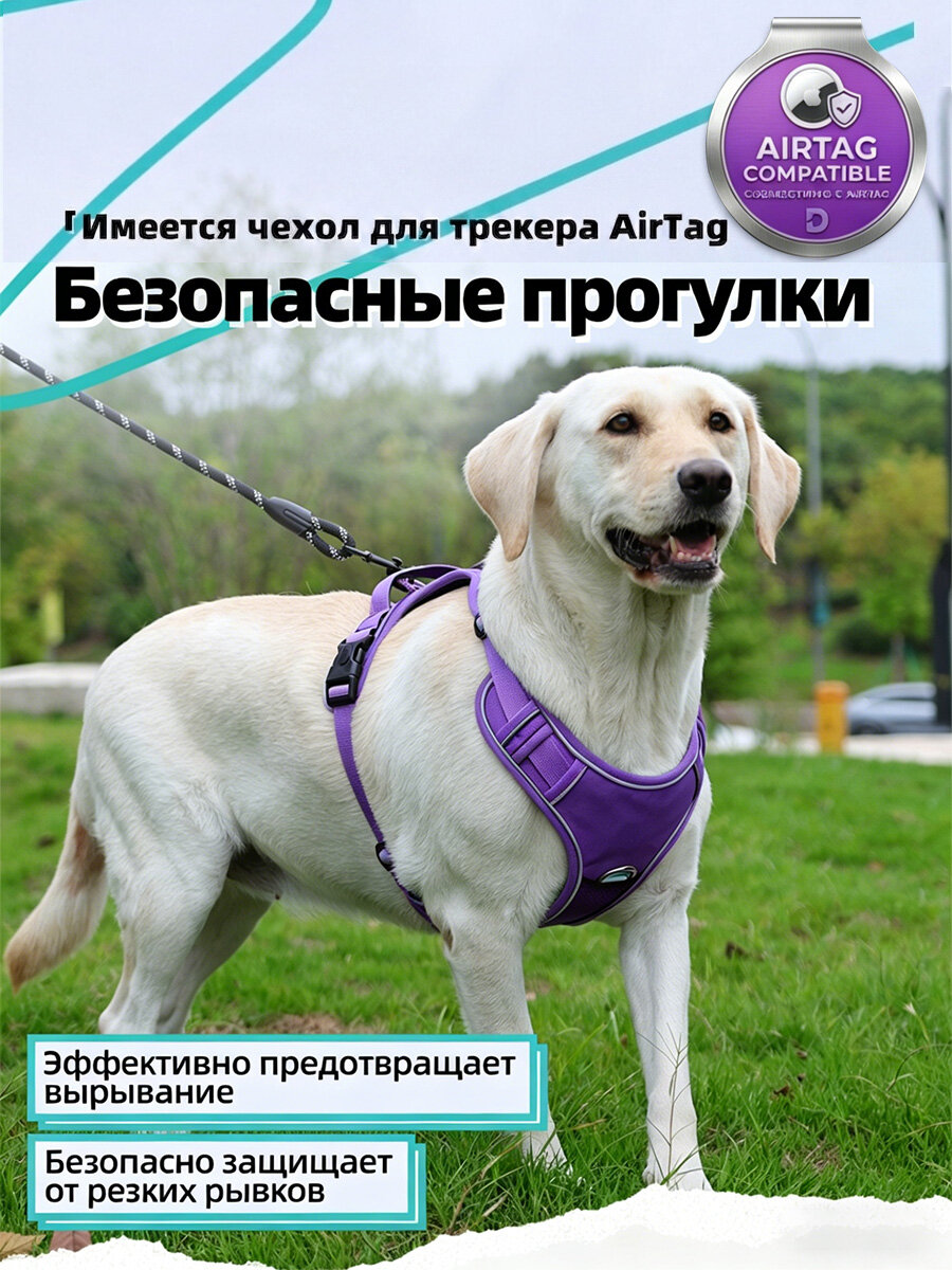 Шлейка для собак анатомическая с чехлом для AirTag и светоотражающими элементами, регулируемая мягкая