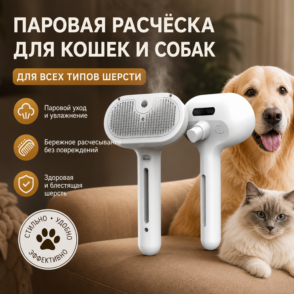Щетка для купания и груминга собак, распутывает колтуны, антистатическая, паровой уход