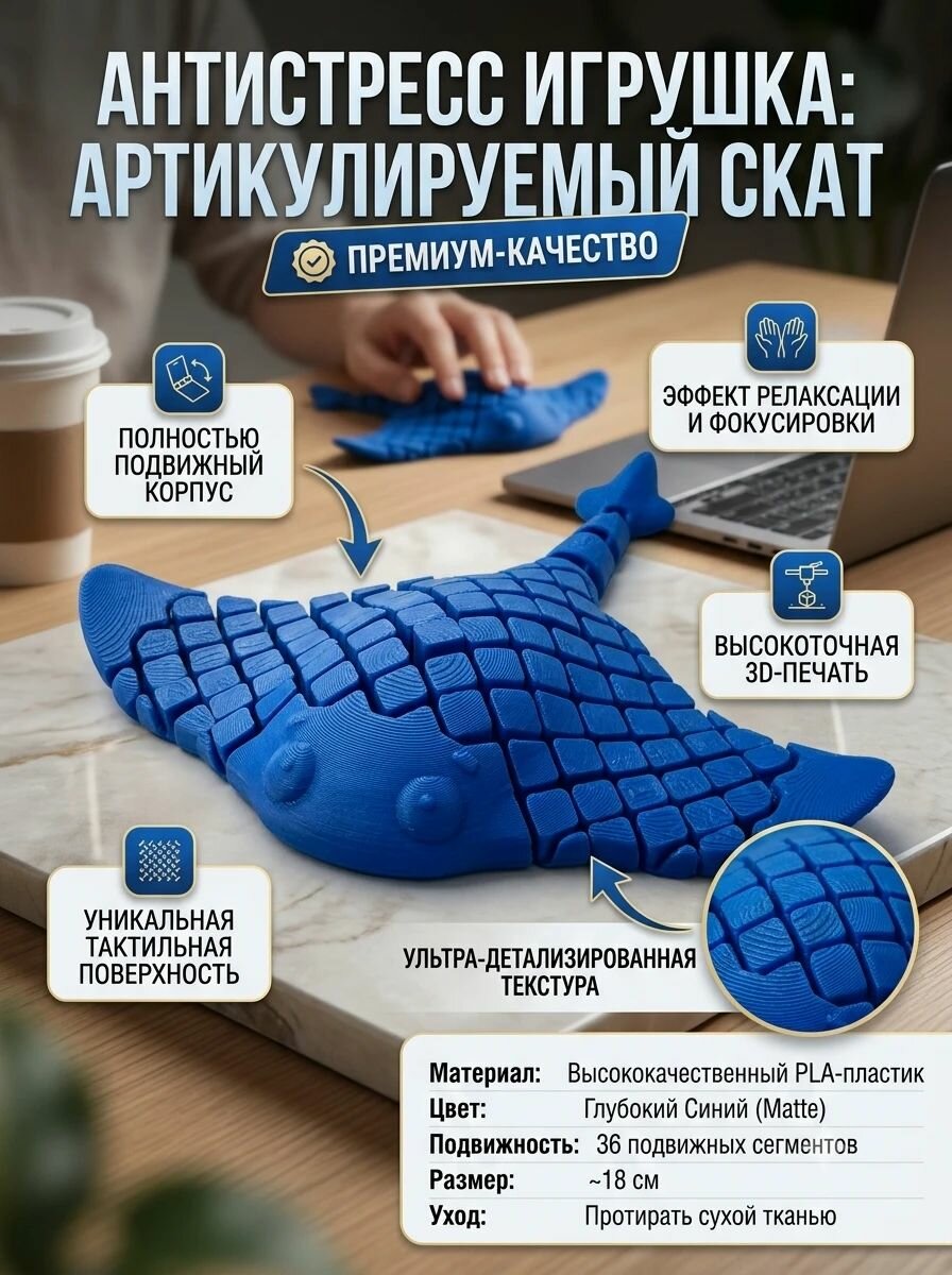 Игрушка Скат - антистресс, напечатанная на 3D-принтере