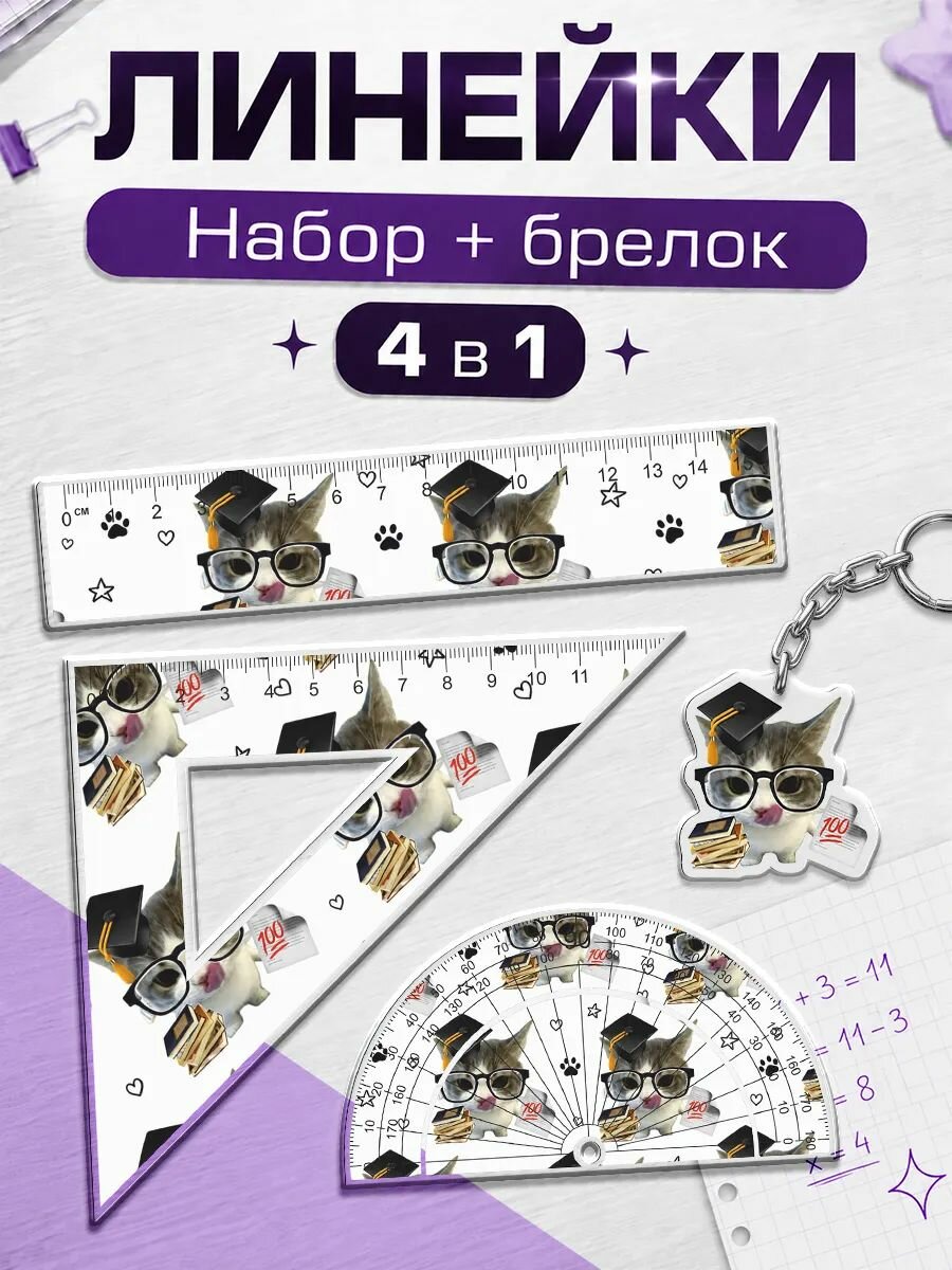 Канцелярия для школы набор линеек котик