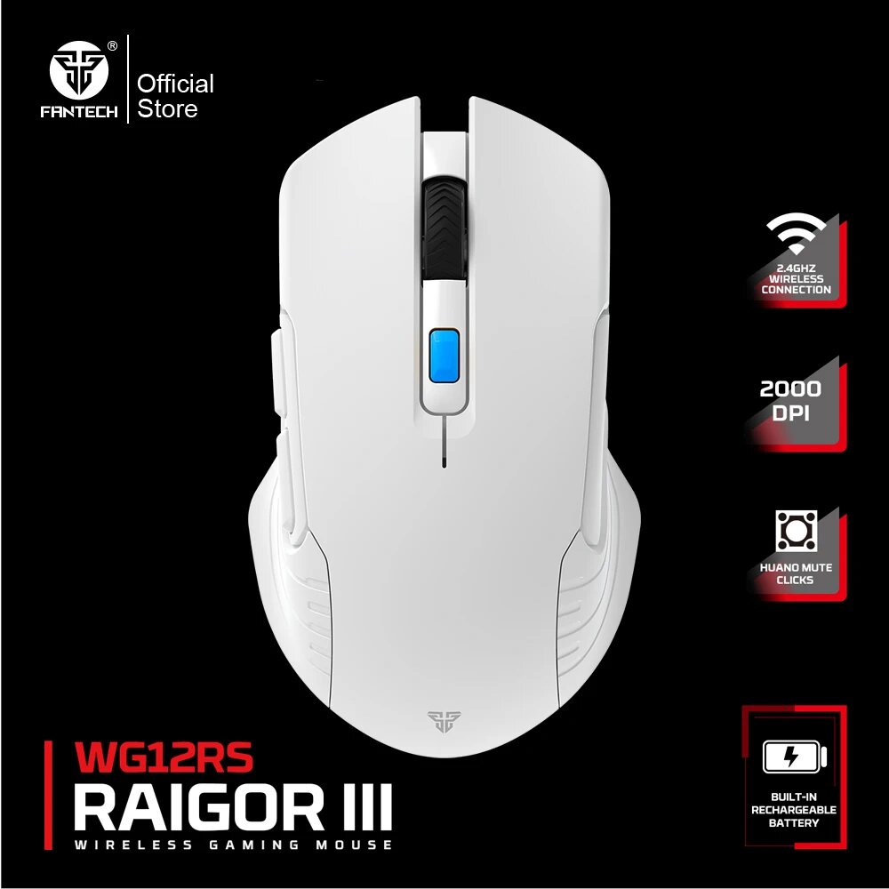 Беспроводная мышь FANTECH RAIGOR III WG12RS, бесшумный микрофон-клик, перезаряжаемая батарея на 720 часов, 2000 точек на дюйм, микрофон с защитой от пота