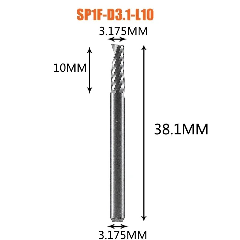 Спиральная фреза SP1F-D3.1-L10, 3.175 мм