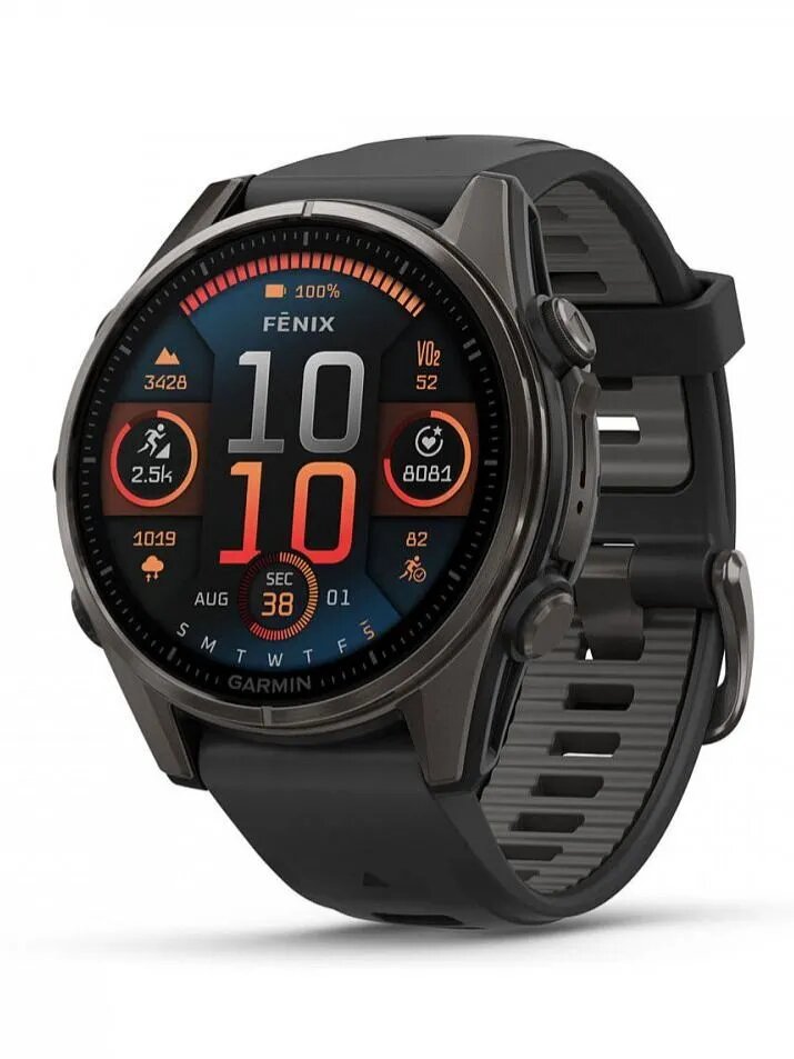 Смарт-часы Garmin Fenix 8 43 мм AMOLED Sapphire, угольно-черный DLC, пепельно-серый ремешок 010-02903-21