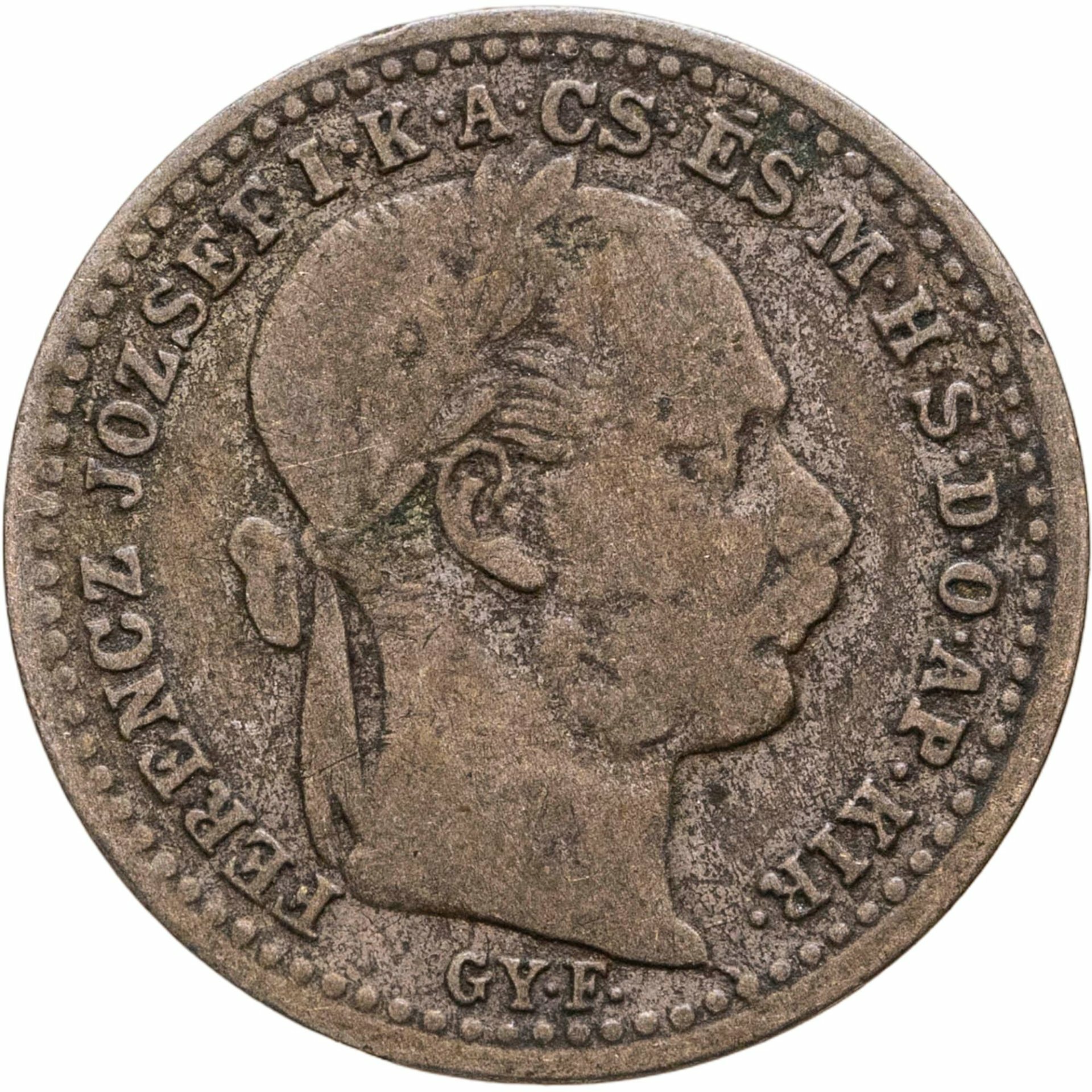 Венгрия 10 крейцеров krajczar 1870, знак монетного двора "GYF" - Карлсбур, Серебро 400, в сохранности F-VF