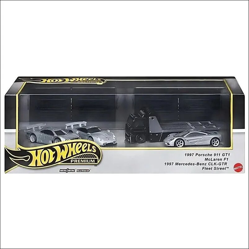 Машинка 2025 Premium Garage 1997 Porsche 911 GT1+McLaren F1+1997 Mercedes-Benz CLK-GTR+Fleet Street