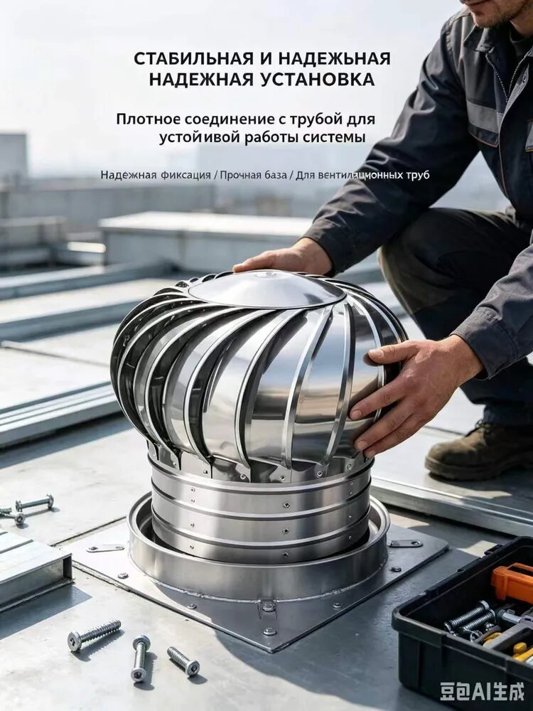 Турбодефлектор для вентиляции крыши 110 мм из нержавеющей стали GEALFIS; активная вытяжка без электричества для дома, гаража и погреба, усиление тяги и защита от осадков
