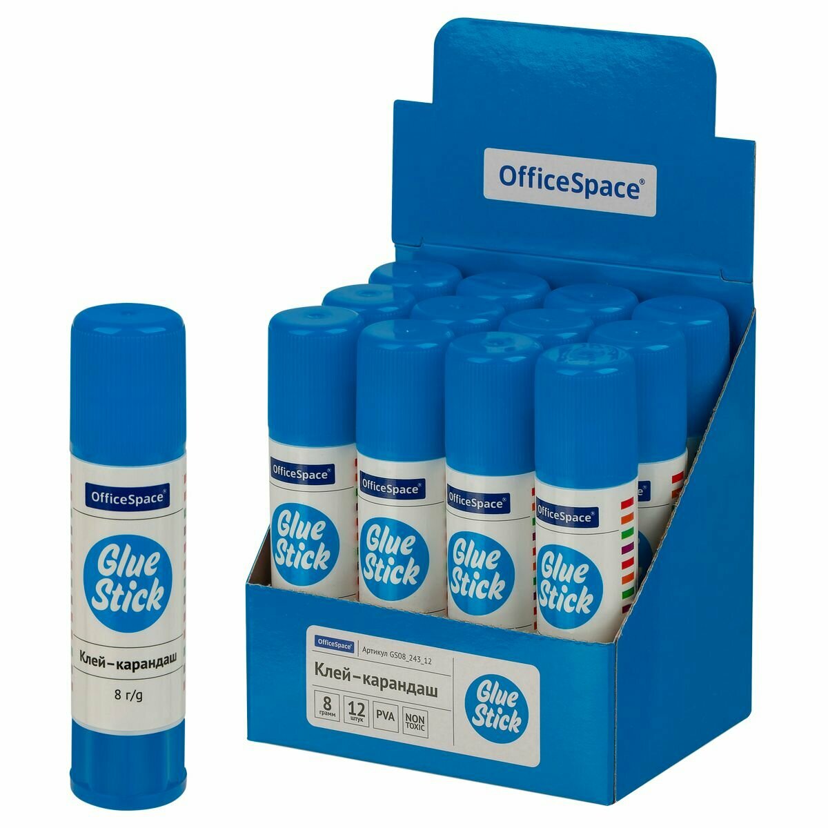 Клей-карандаш OfficeSpace, 8г, дисплей, ПВА_1 (GS08_243_12), 960шт.