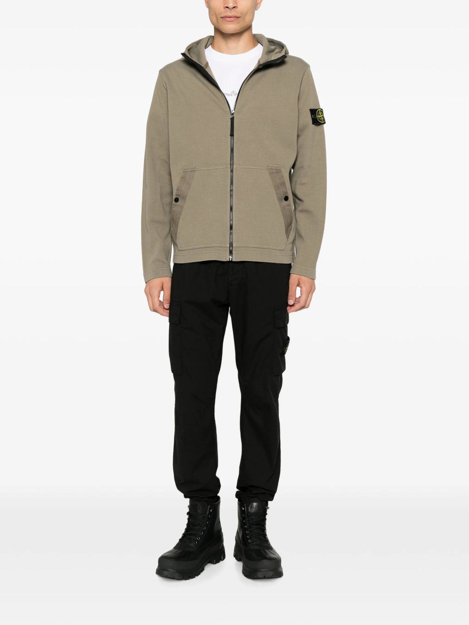 Худи Stone Island Logo-patch zip-up hoodie, размер 2XL — фото 1