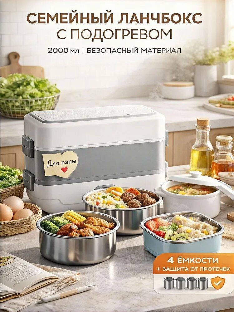 Ланч-бокс электрический с подогревом с функцией приготовления еды, контейнер с подогревом для туризма, рыбалки, на отдых, в офис, в машину.