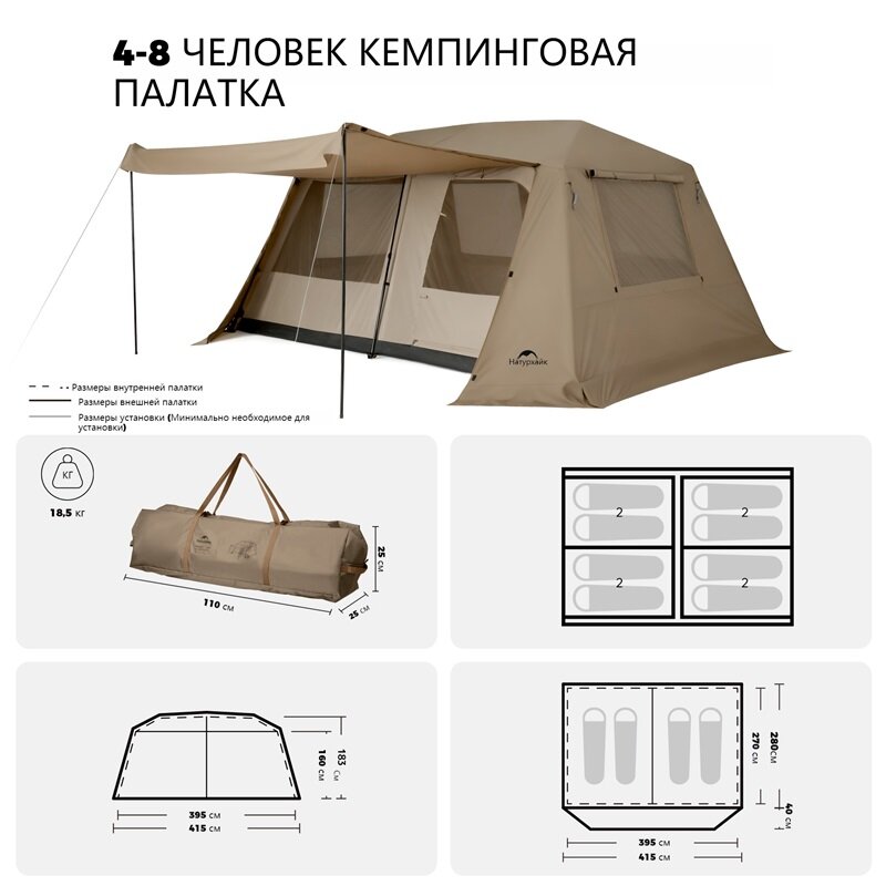 Naturehike Автоматический тент на крыше Village 13 с закрытой прихожей, солнцезащитный титановый винил CNK2550WS042