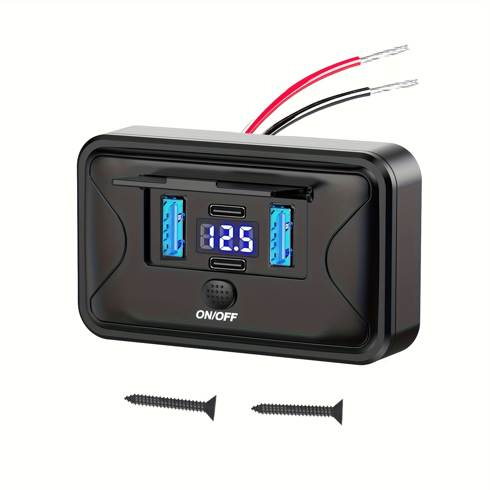 Автомобильная USB-розетка 12V, 4 порта, синяя, с LED-вольтметром, порт Type-C PD3.0 36W и порт USB-A QC3.0 18W, встраиваемая панель для авто, лодки, автобуса, мотоцикла, грузовика и автодома