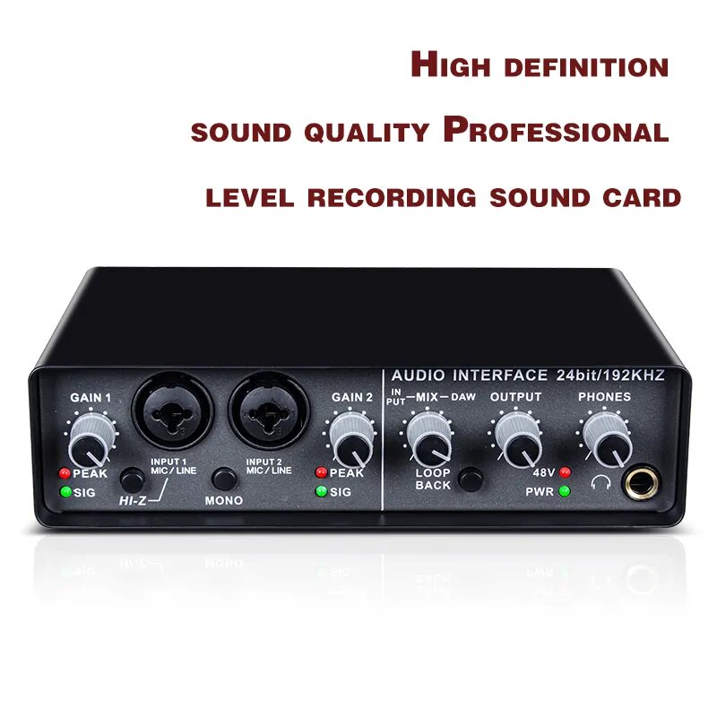 USB аудио интерфейс Q-24 2 канала, 24bit/192kHz, +48V питание для домашней записи и стриминга