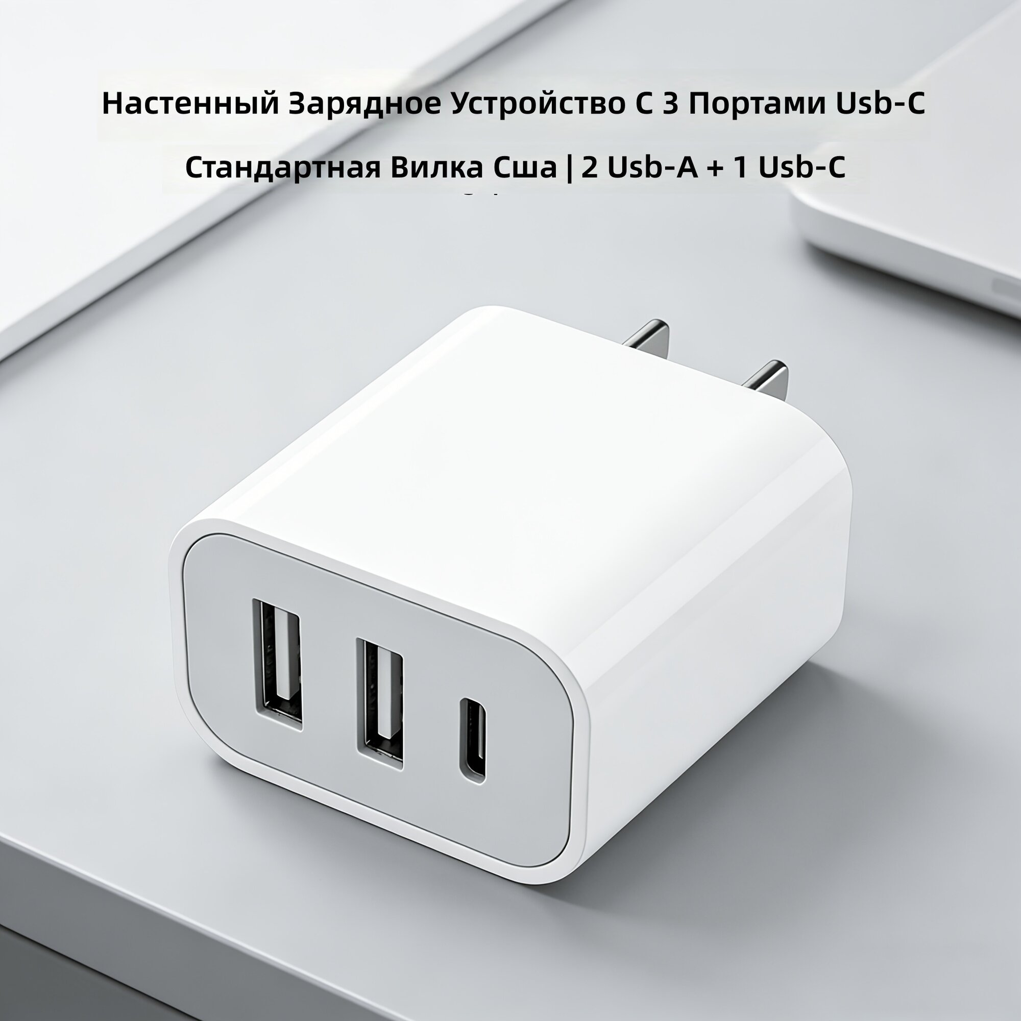 Зарядное устройство USB 3 порта (2 USB-A + 1 USB-C) с американской вилкой, только зарядное устройство, интеллектуальная зарядка, множественная защита, для iPhone 17/16/15/14/13/12/11 Pro Max/Plus/Mini, Galaxy/Note, LG и всех USB-устройств