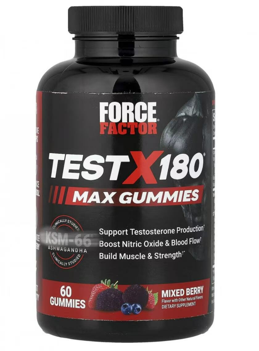 Force Factor, Test X180 Max, со вкусом ягодного ассорти, 60 жевательных таблеток из США