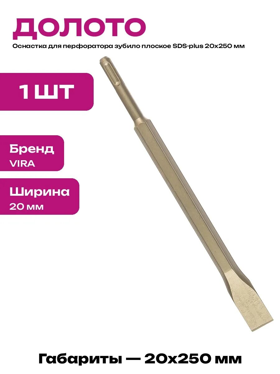 Оснастка для перфоратора зубило плоское 20х250 мм SDS-plus