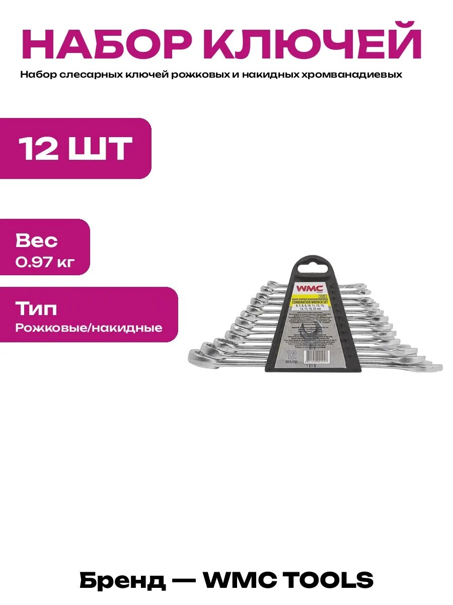 Набор ключей 6-22 мм 12 предметов в пластиковом держателе