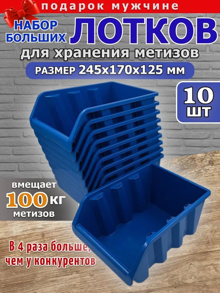 Набор лотков для хранения метизов 10 шт, 245х170х125 мм, голубой