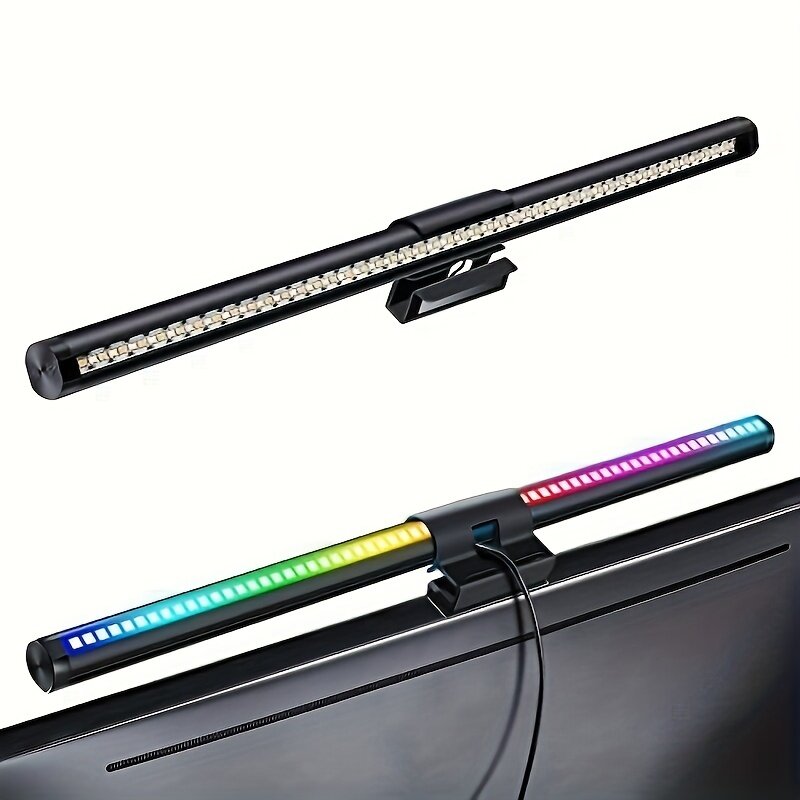 Мониторная лампа с LED RGB подсветкой 17.32 дюйма, USB, 5 режимов цветовой температуры, защита глаз, без бликов, плавная регулировка яркости, сенсорное управление, черный, двусторонняя подвесная лампа с маленьким кронштейном