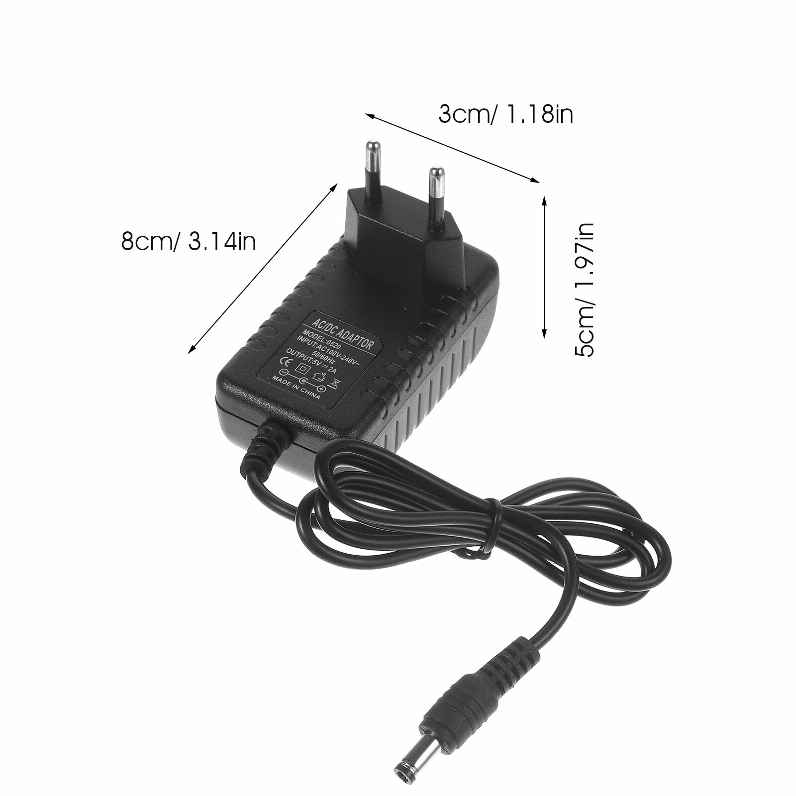Адаптер Питания Ac 100-240V Dc 5V 2A Евロвилка Цвет Черный Размер 8.00X5.00X3.00Cm