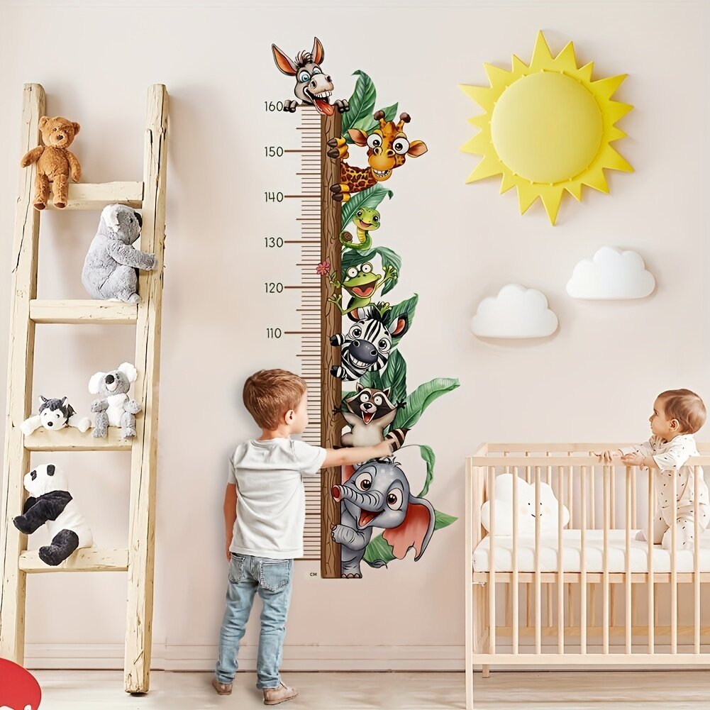 Набор виниловых наклеек с животными джунглей (жираф, слон, зебра) для детской комнаты, большие, фотоцвет, легко снимаются и клеятся