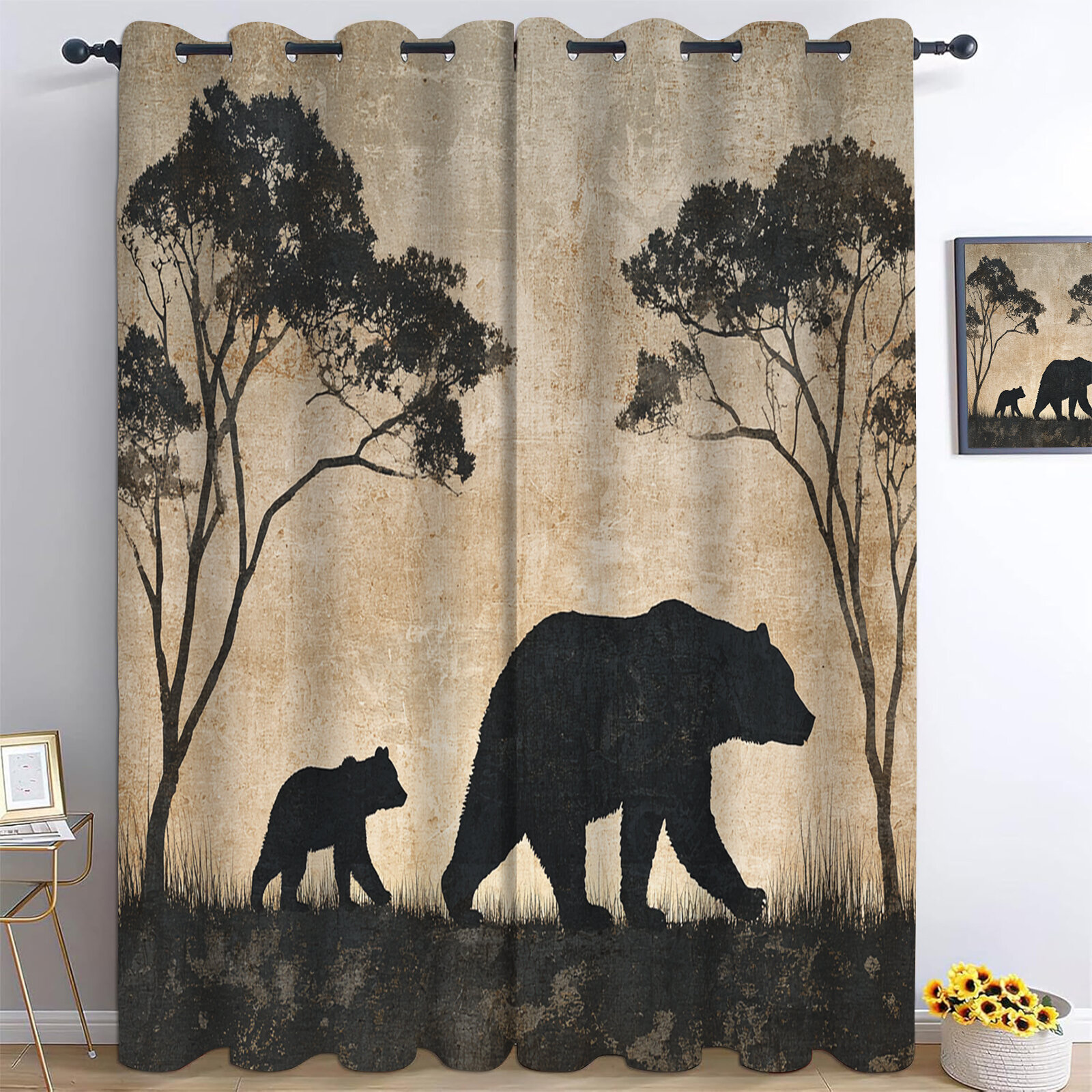 Медведь Комплект штор блэкаут на люверсах 2 шт, Дикое Животное 150x260cm в спальню