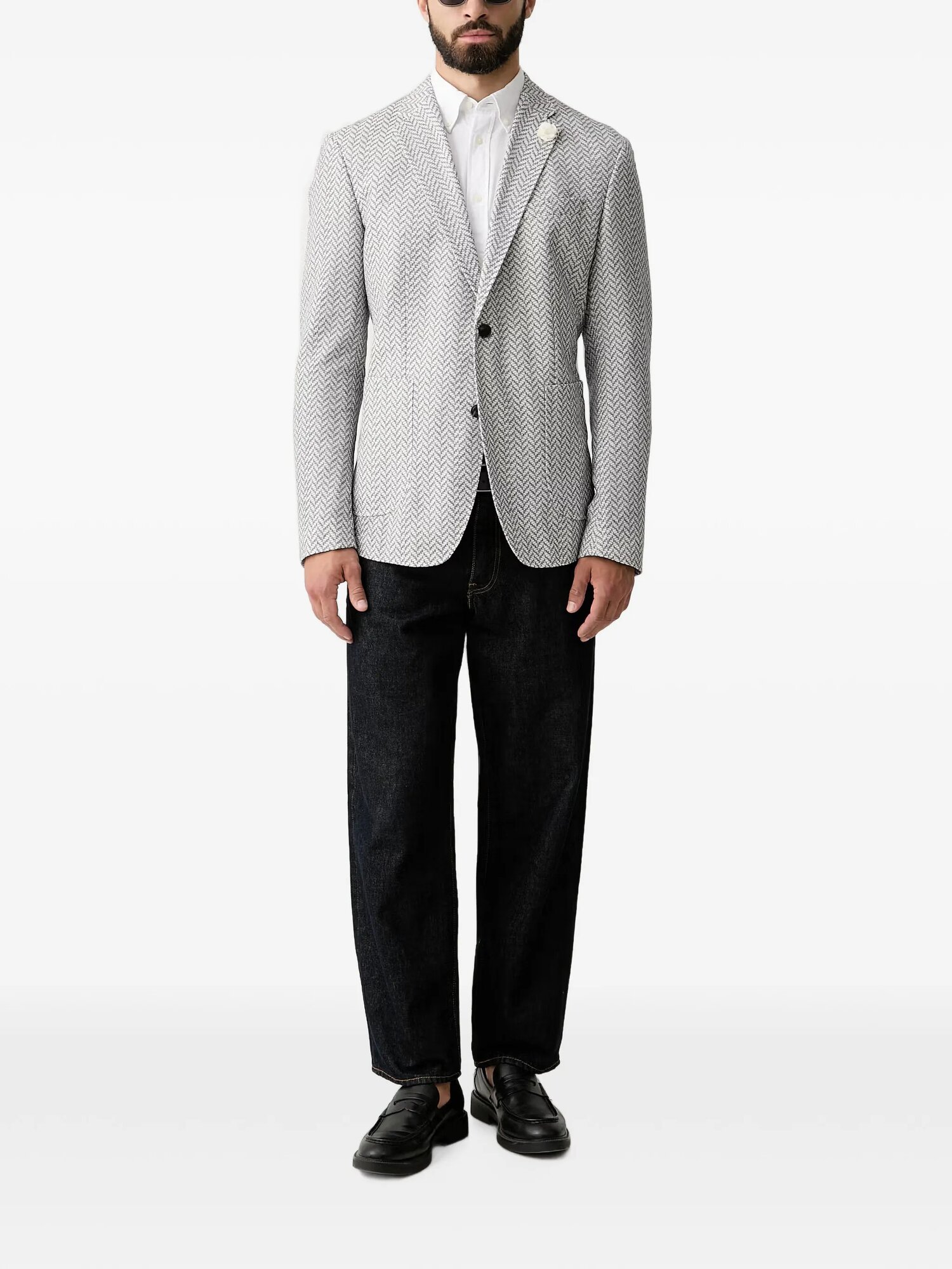 Пиджак JOOP! Herringbone-pattern notch-lapels blazer, размер 56, бежевый/белый — фото 1