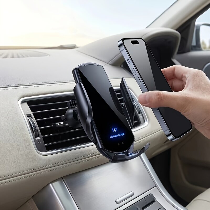 Автомобильное беспроводное зарядное устройство 15W с инфракрасным автоматическим зажимом для iPhone 15-11 Pro Max/Plus, крепление на дефлектор (проверьте тип), горизонтальная/вертикальная установка, в комплекте 2 магнитных приемника, быстра