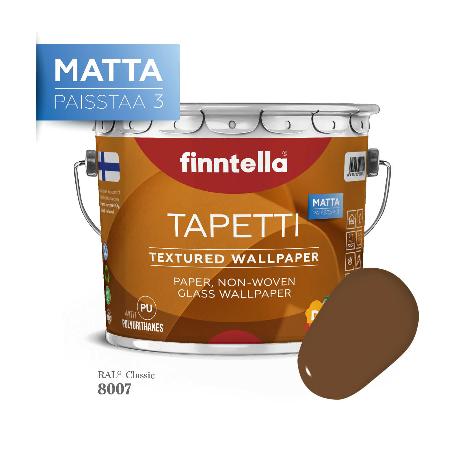 Матовая краска для обоев под окраску TAPETTI Matta FINNTELLA, Цвет RAL 8007 Палево-коричневый (Fawn brown), 2,7л