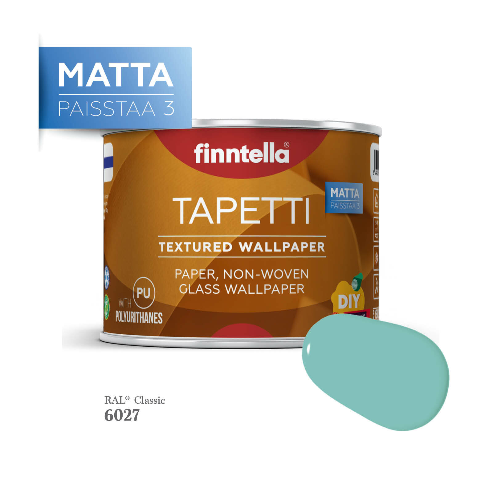 Матовая краска для обоев под окраску TAPETTI Matta FINNTELLA, Цвет RAL 6027 Светло-зеленый (Light green), 0,45л
