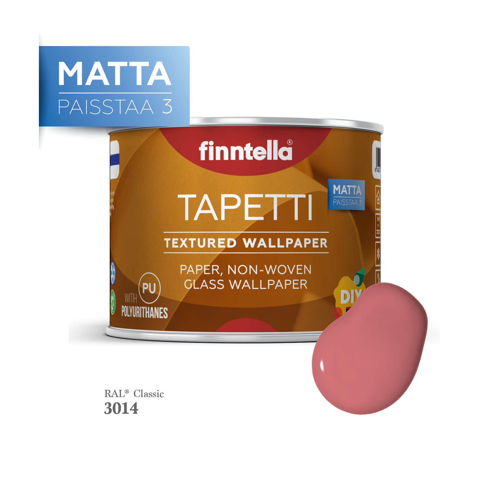 Матовая краска для обоев под окраску TAPETTI Matta FINNTELLA, Цвет RAL 3014 Темно-розовый (Antique pink), 0,45л