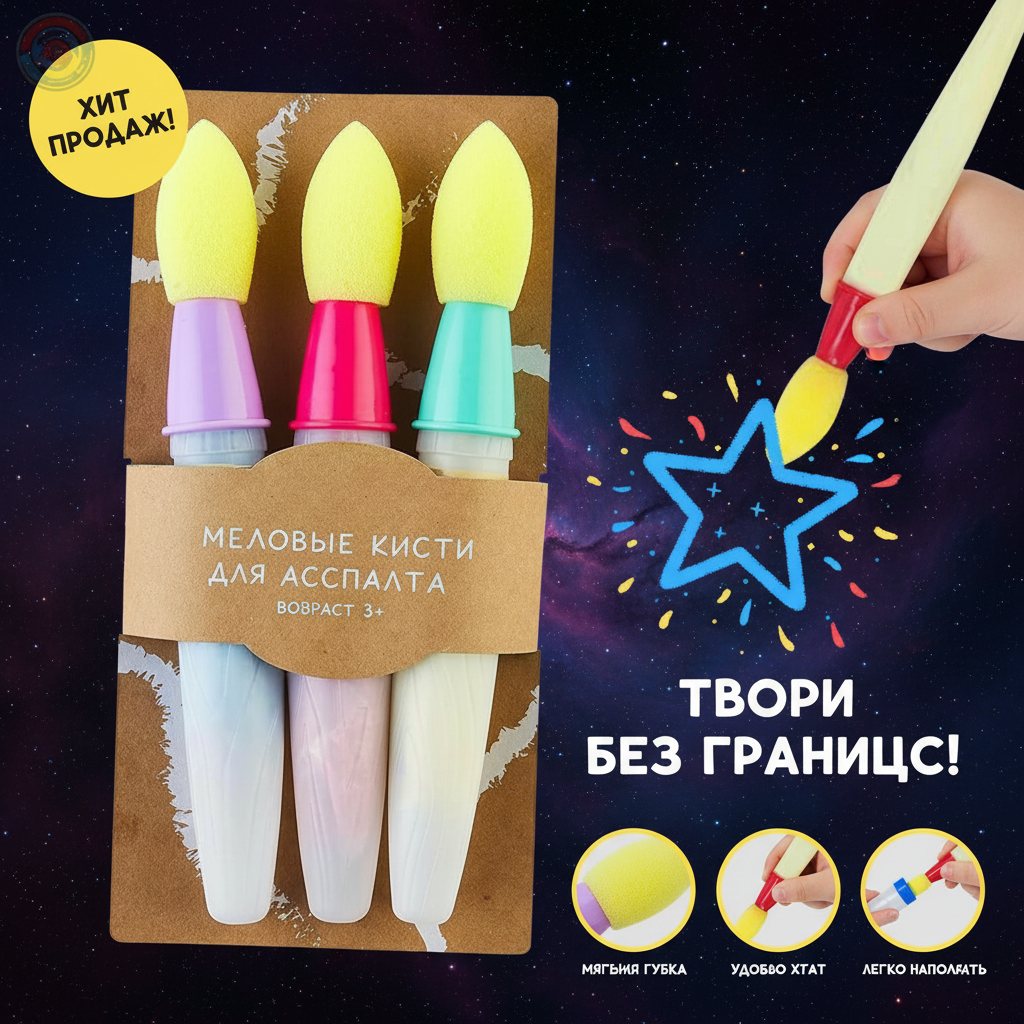 Кисти для рисования на тротуаре с резервуаром для воды — меловой набор для творчества и игр на улице для детей