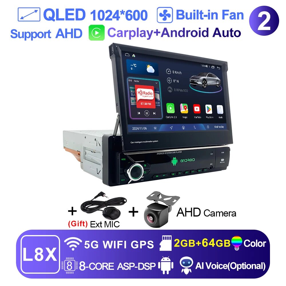 LEHX L6 1 Din Android 14 Авто Универсальный автомобильный радиоприемник 7 "QLED L8X(4-64GB)AHD