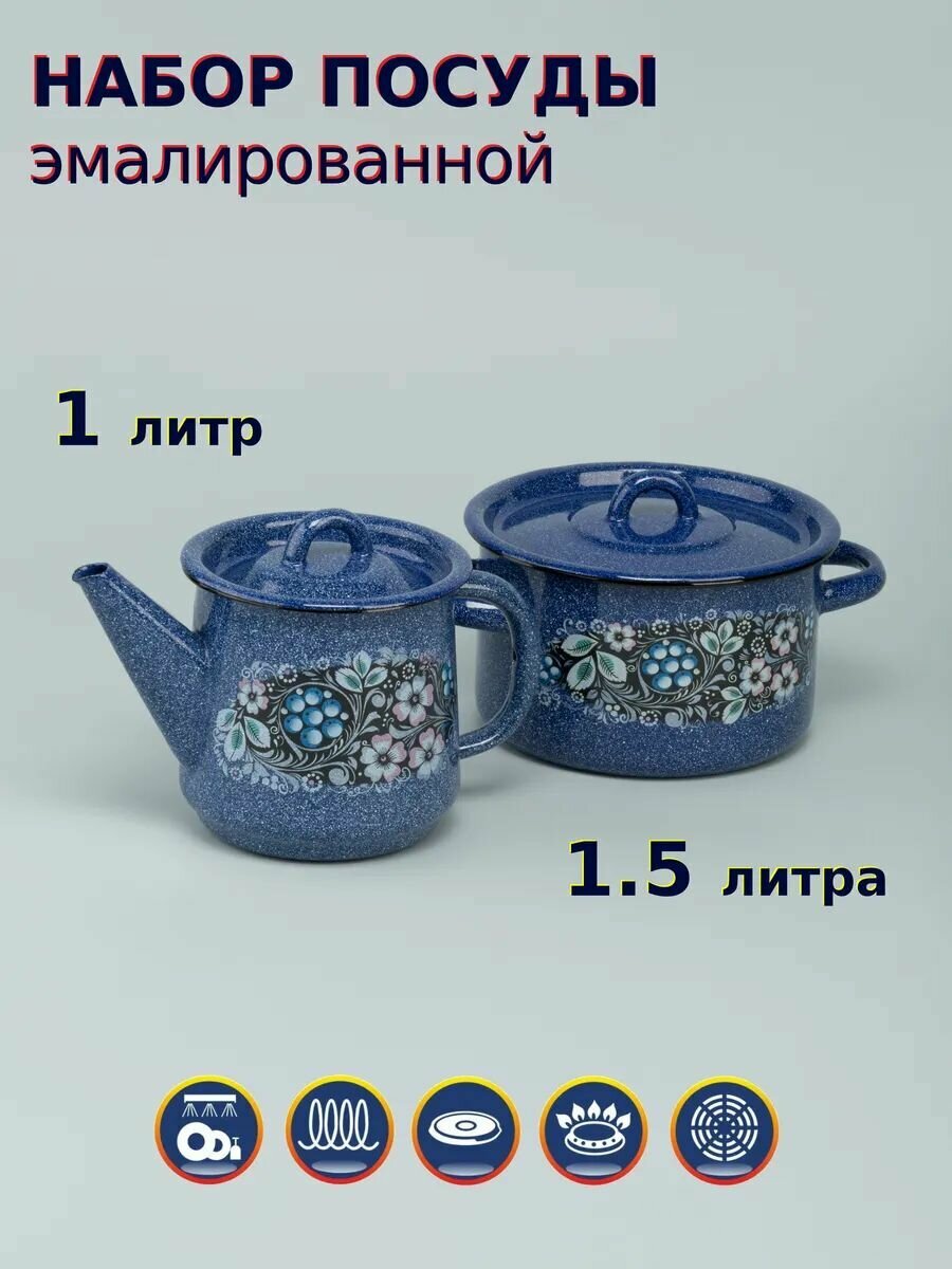 Набор эмалированной посуды Голубика