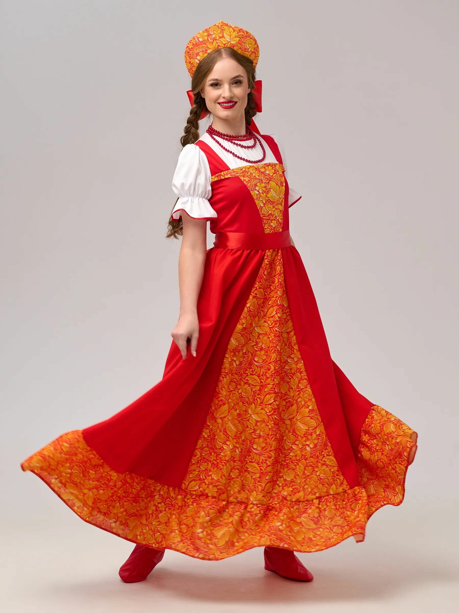 Женский костюм Сарафан народный, красный, S-M
