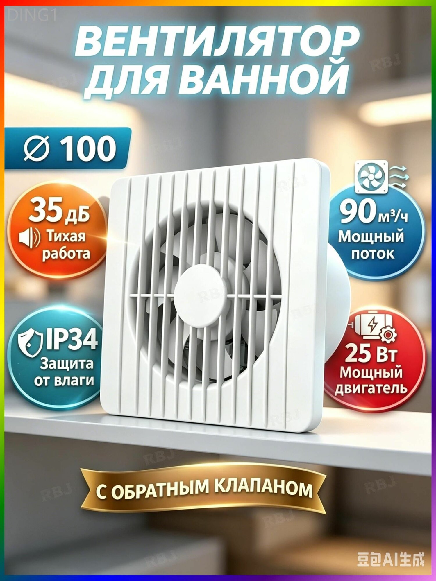 Вентилятор вытяжной 100 мм вытяжка для ванной, обратный клапан